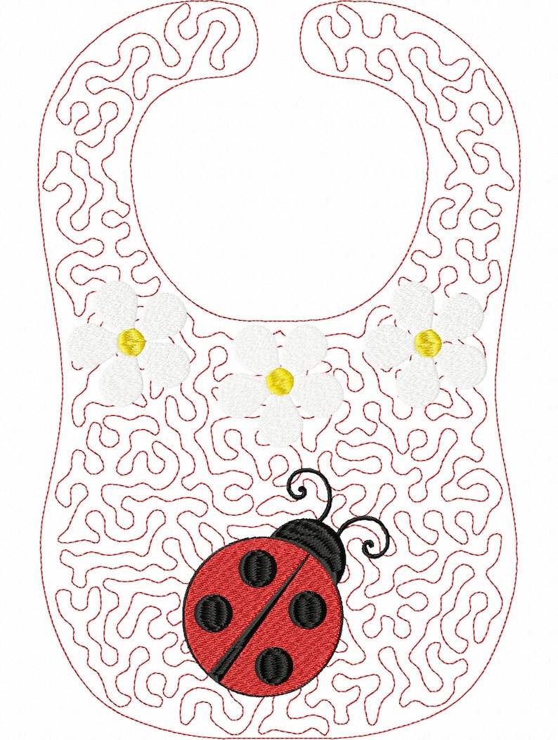 In the Hoop Baby Bib Ladybug Embroidery Design File Pattern 3 Sizes ...