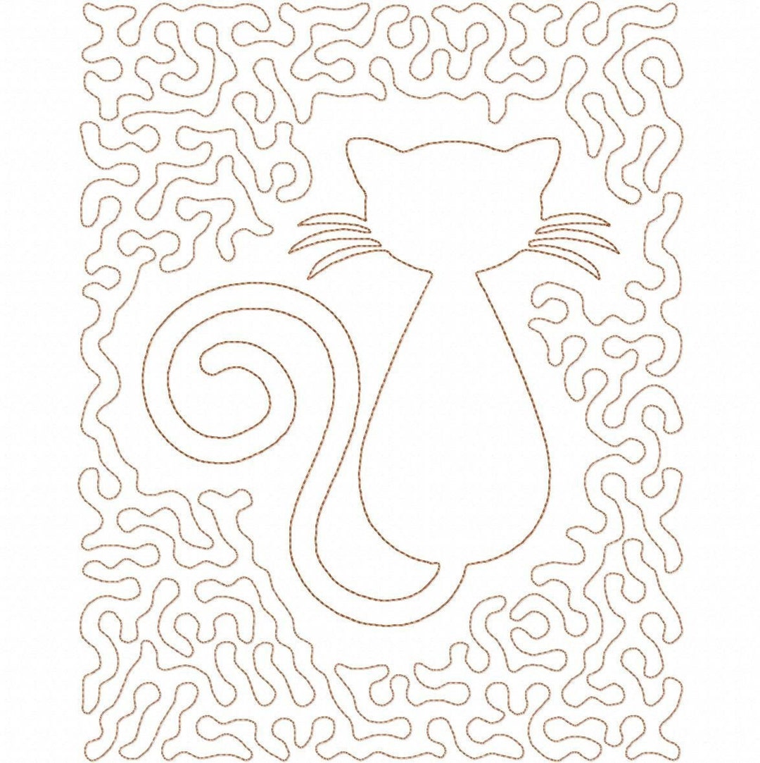 Cat Stipple Embroidery Design File Quilting Block .vip .vp3 .hus .pes ...