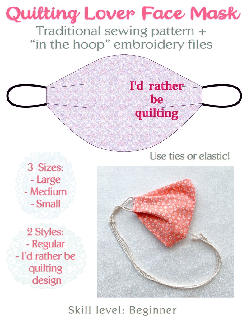 Quilter Quilting Face Mask Pattern In the Hoop Embroidery | Etsy