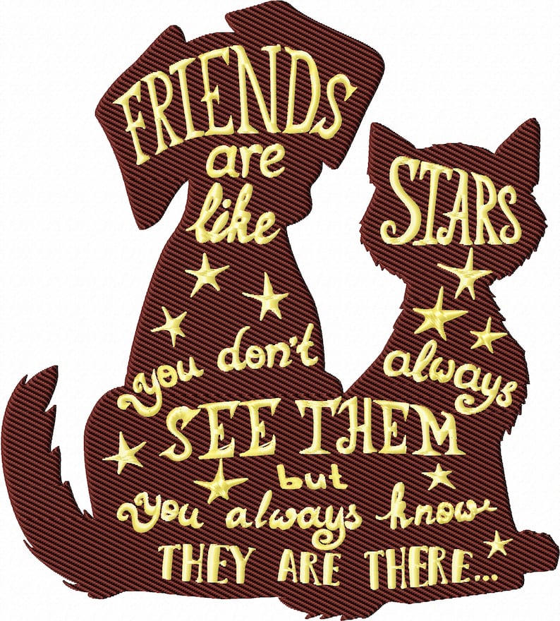 Dog and Cat Friendship Embroidery Design File .vip .vp3 .hus - Etsy