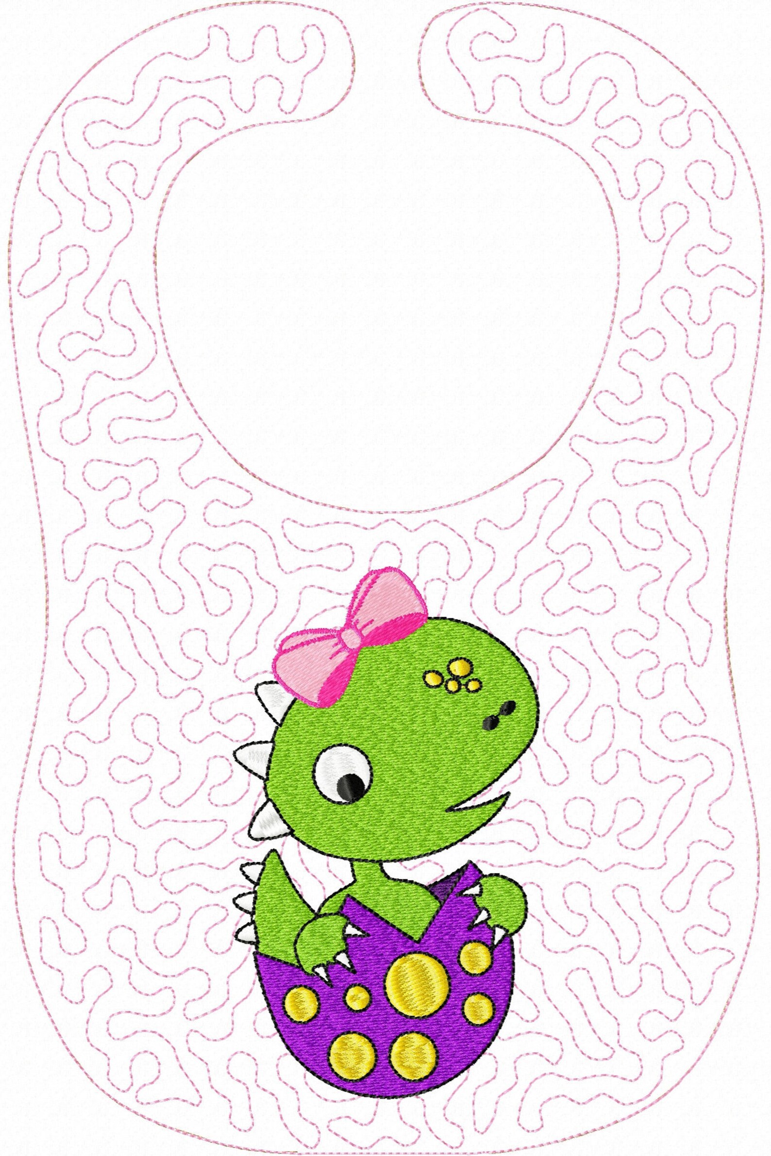 In the Hoop Baby Bib Girl Dinosaur Embroidery Design File - Etsy