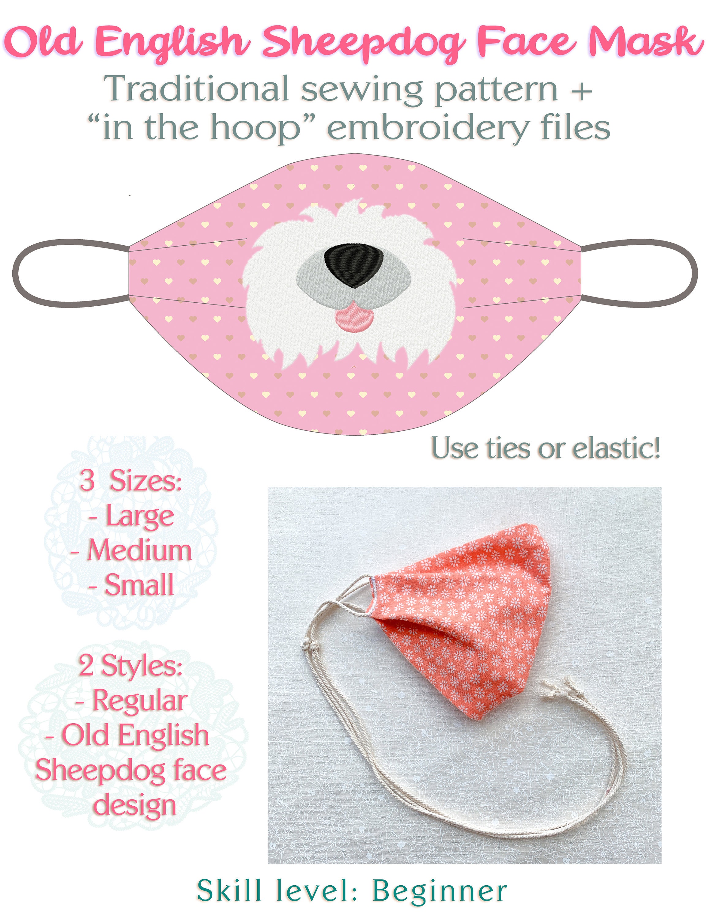 Old English Sheepdog Dog Face Mask Pattern in the Hoop | Etsy