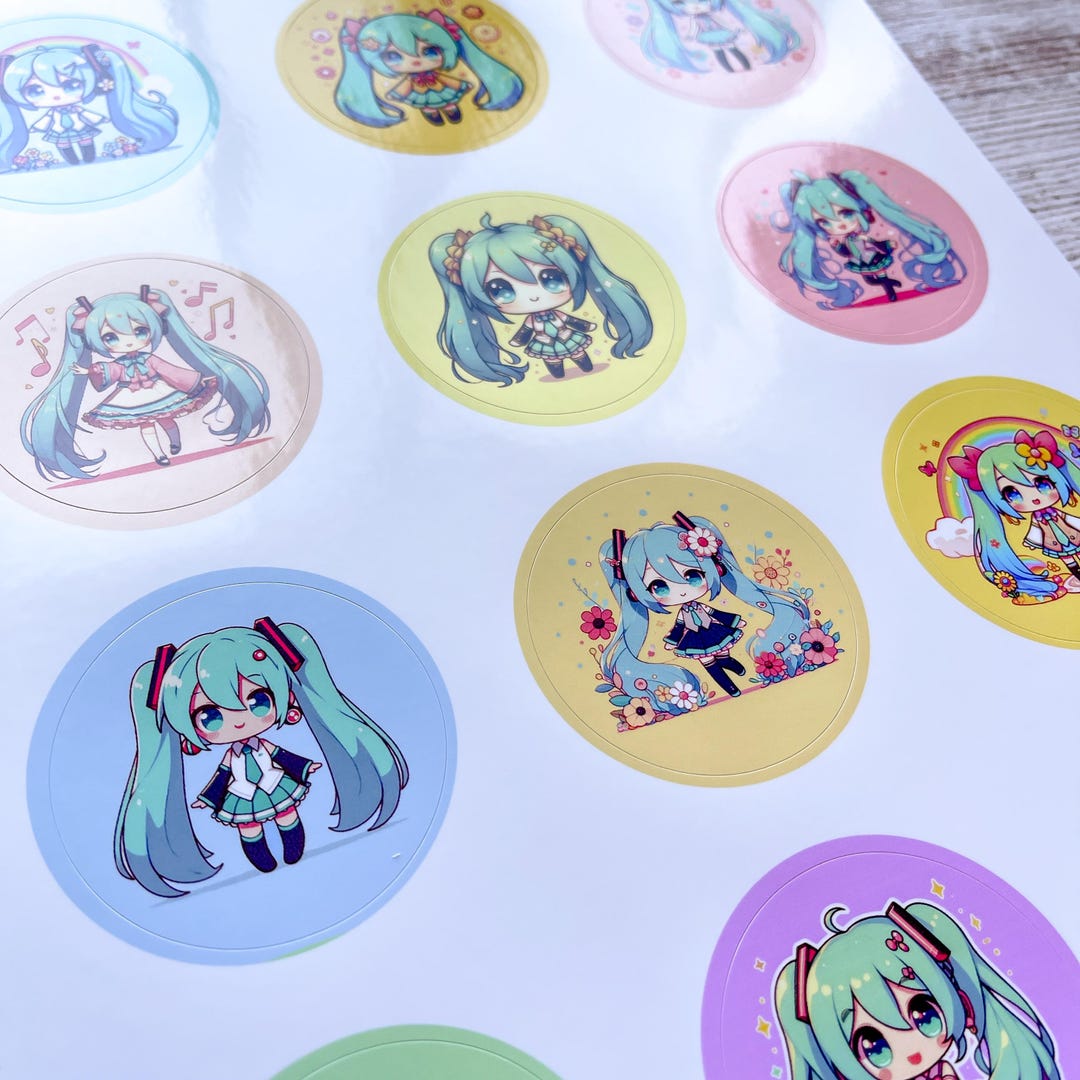 12 2x2 Big Vinyl Stickers Inspired by Hatsune Miku Chibi Anime Girl ...