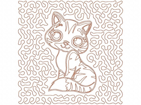 Cat Stipple Embroidery Design File Quilting Block .vip .vp3 | Etsy