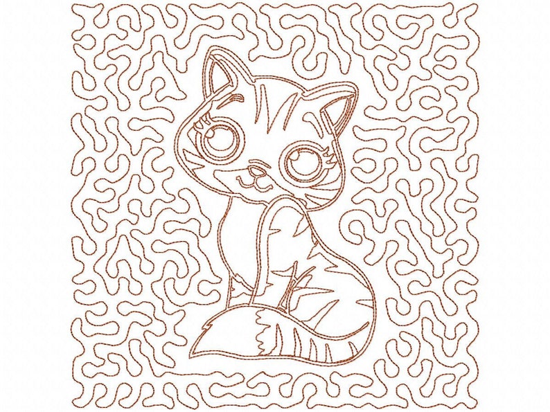 Cat Stipple Embroidery Design File Quilting Block .vip .vp3 .hus .pes ...