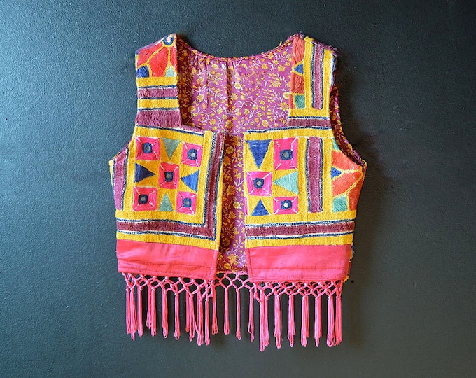 Vintage Banjara Tribal Fringe Vest Hand Emroidery Mirror Work Purple ...