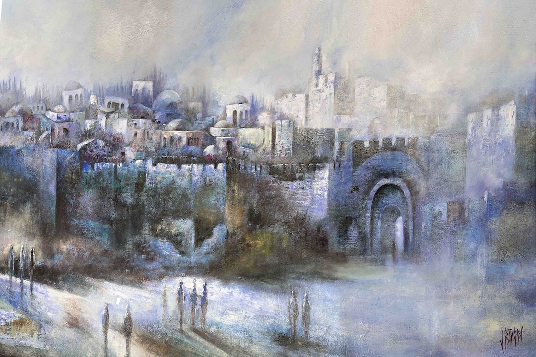 Jerusalem in Blue Old City Contemporary Judaica Art PRINT on Canvas 47 ...