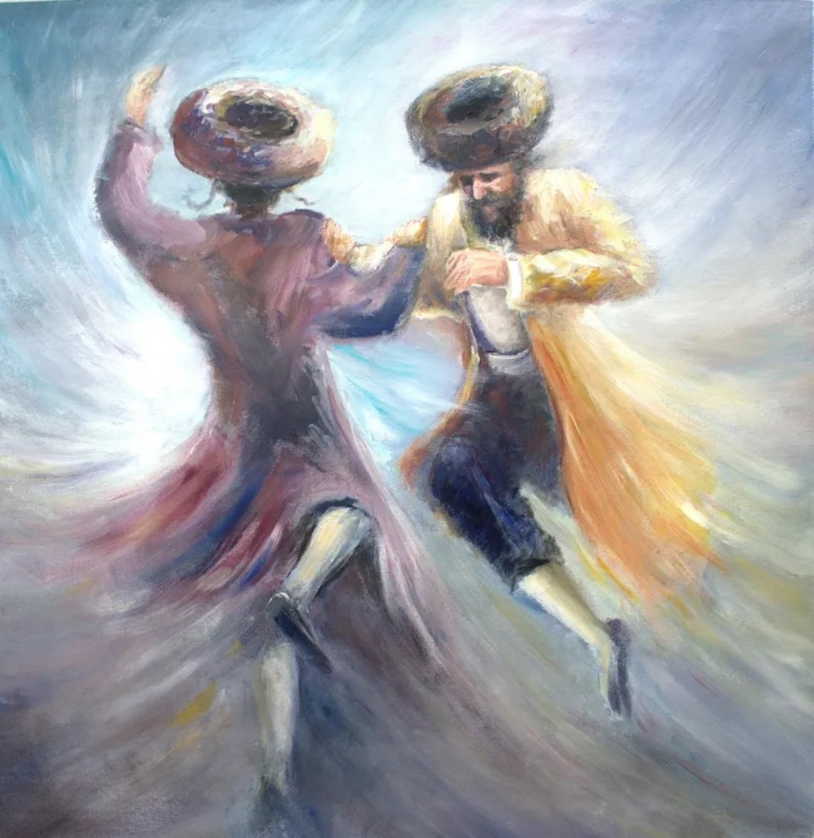 CHASSIDIC DANCE Judaica Contemporary Art PRINT on Canvas 95X95CM (37.5X ...