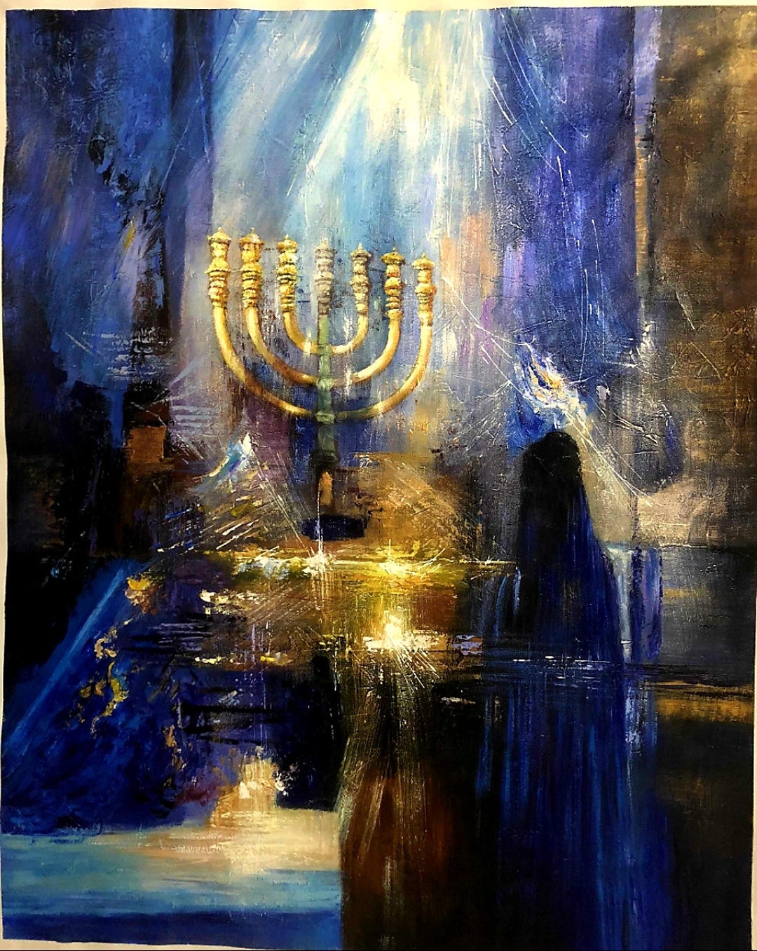 Menorah Sparks Abstract Judaica Art PRINT on Canvas 47.2 X 31.4 Inch ...