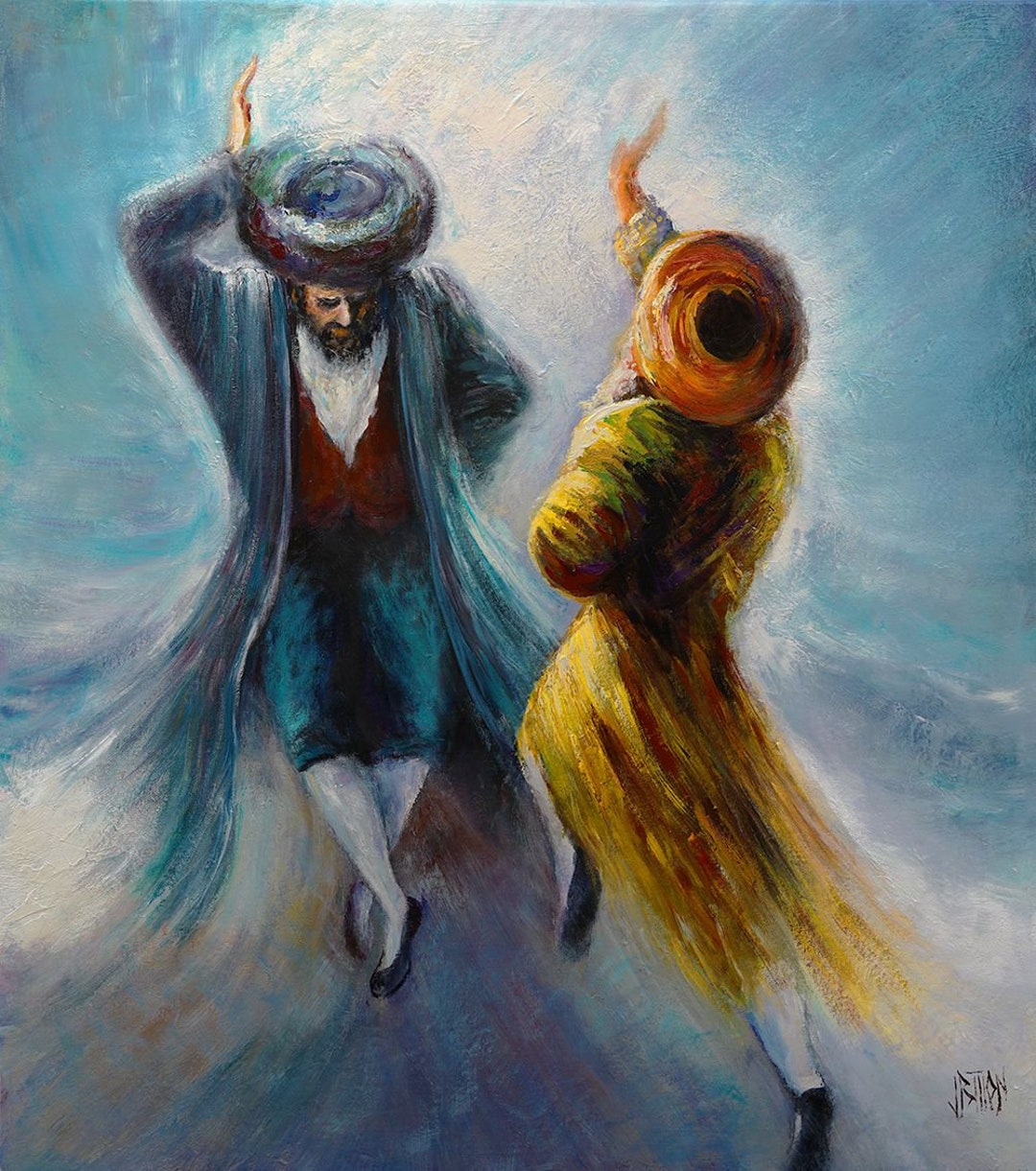 CHASSIDIC DANCE Judaica Contemporary Art PRINT on Canvas110x90cm Signed ...