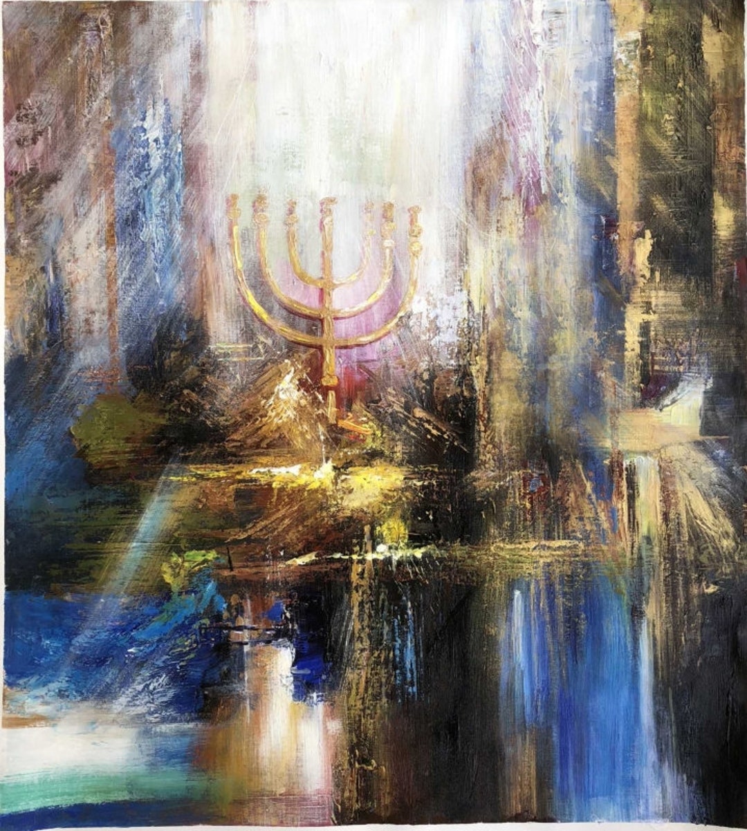 Menorah Contemporary Judaica Art PRINT on Canvas 110X85CM Signed by ...