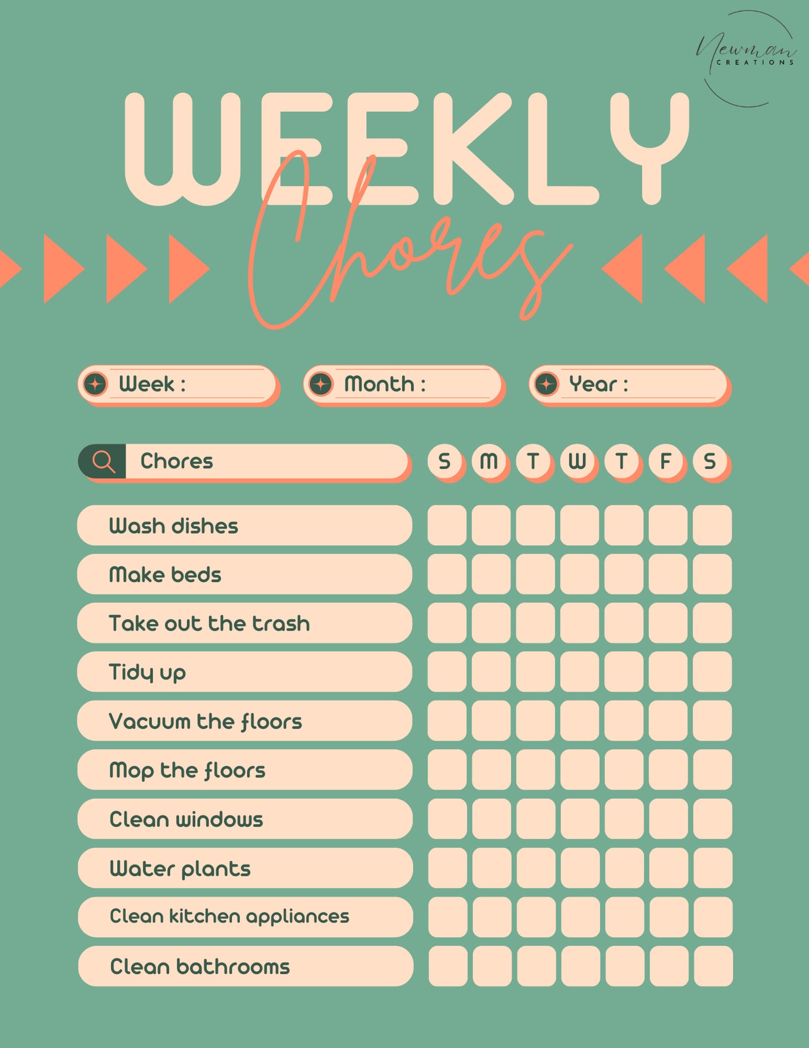 Cleaning Chart, Printable Cleaning Chart, Chore Chart, Printable Chore ...