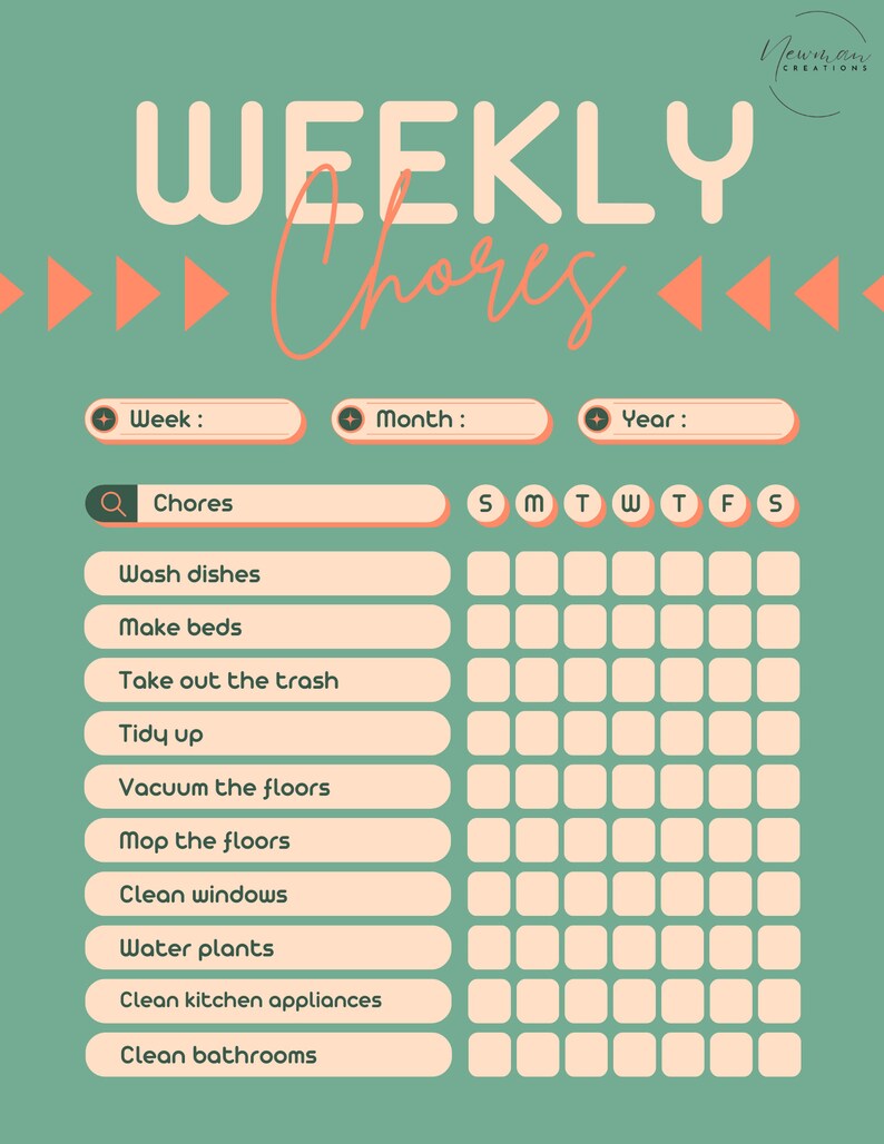 Cleaning Chart, Printable Cleaning Chart, Chore Chart, Printable Chore ...