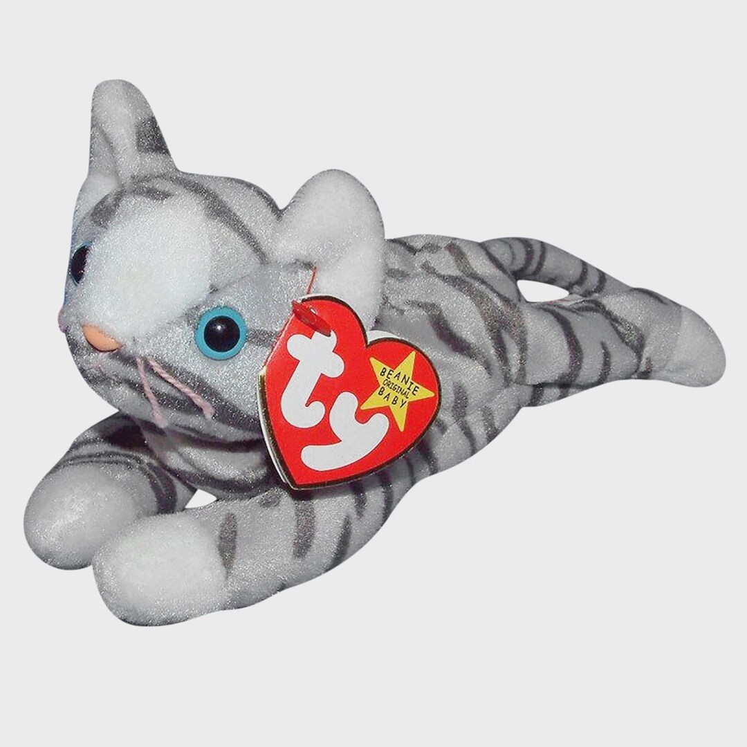 TY Beanie Babies Prance Gray Striped Cat Kitten Pink on Tush Tag W ...
