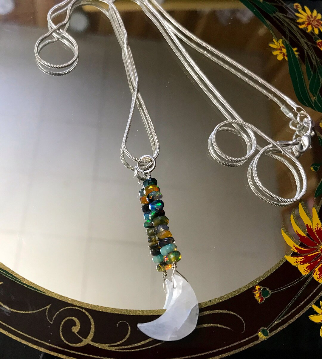 Sterling Black Opal Moonstone Crescent Moon - Etsy