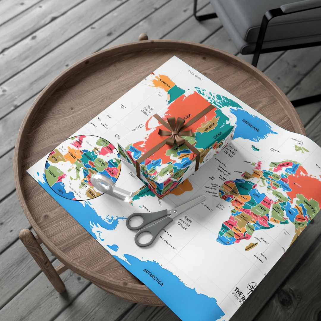 World Map Gift Wrap Papers - Travel Themed Wrapping Sheets for ...