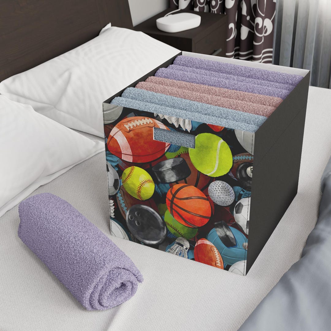 Sports Felt Storage Box Organizer - Basketball Football Soccer Baseball ...