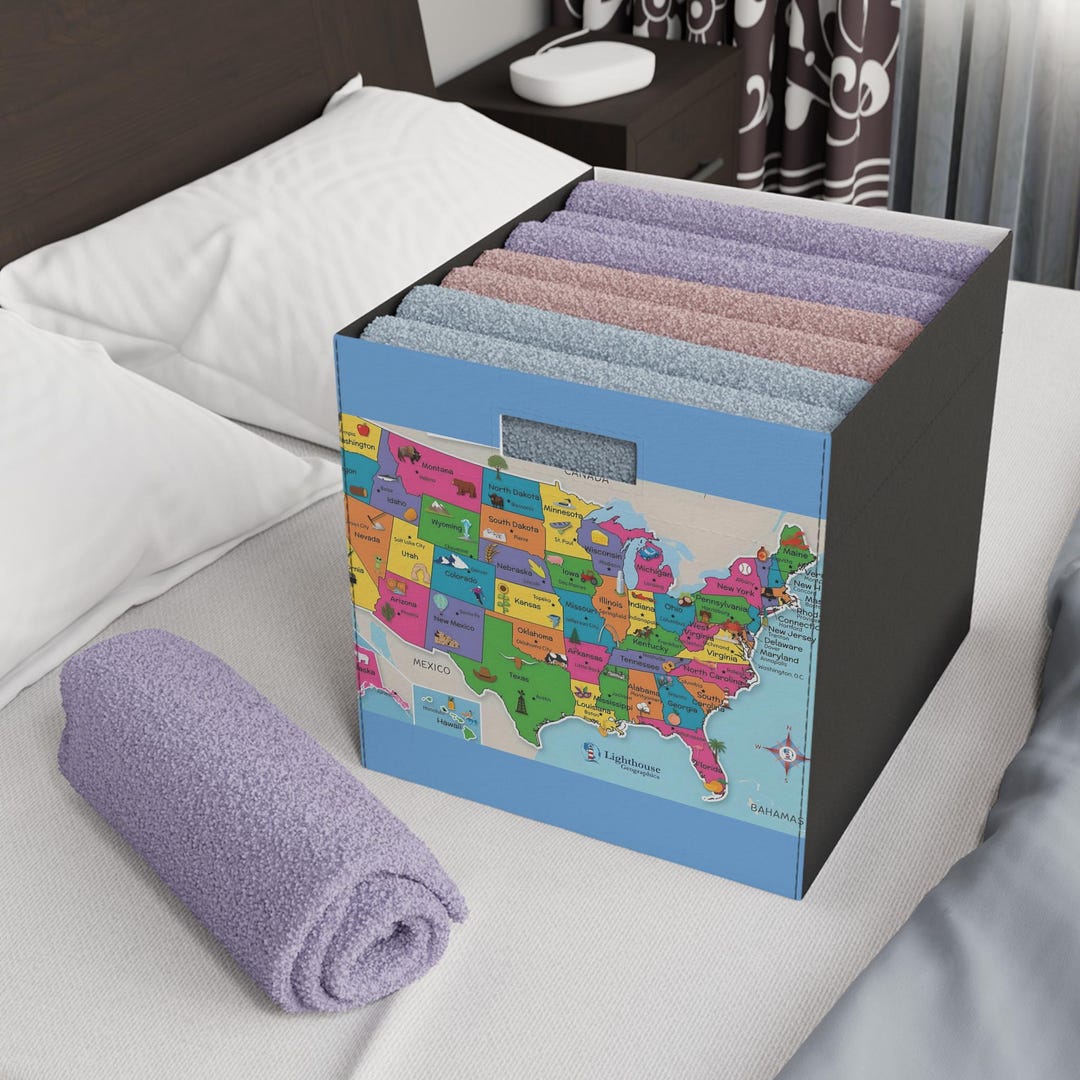 Felt Storage Box, USA MAP Organizer, Decorative Storage Basket ...