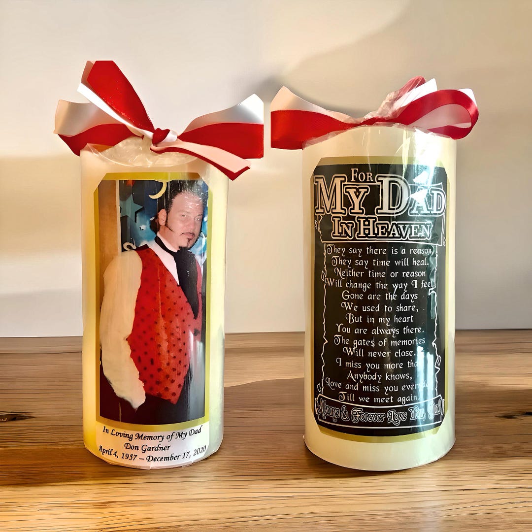 Personalized Dad Memorial Candle With Photo & Poem - Flameless Real Wax ...