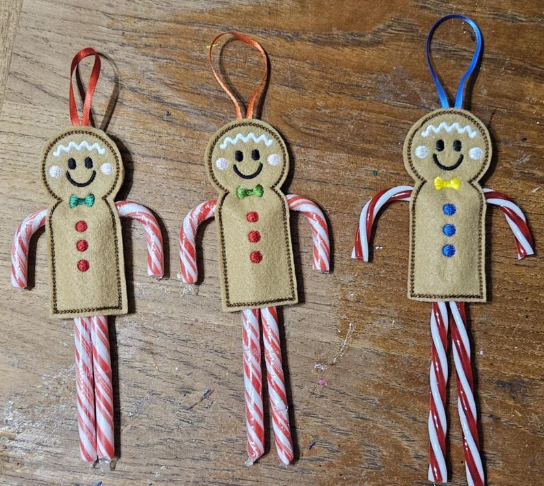 Gingerbread Man/woman Candy Cane Holders Embroidered Felt Christmas ...