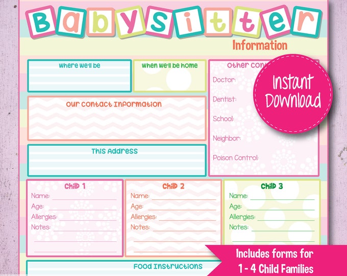 Babysitter Form - Etsy