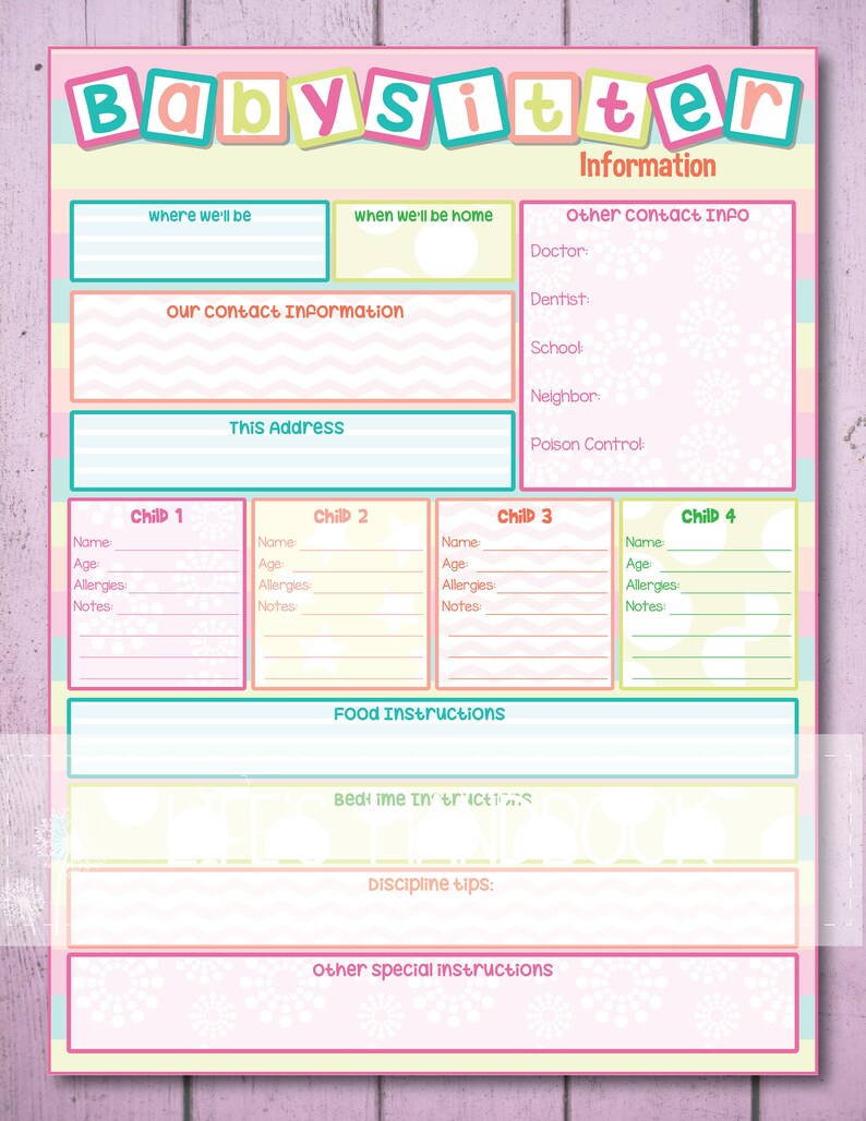 Babysitter Form - Etsy
