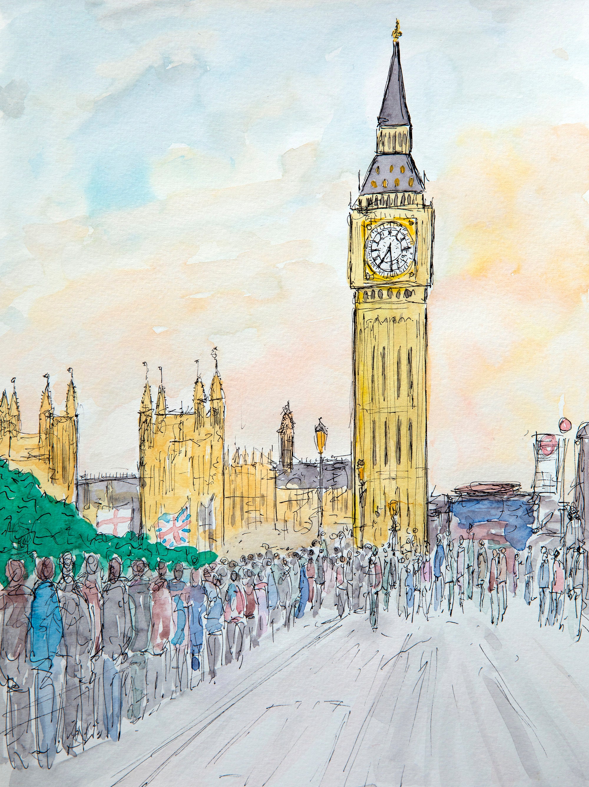 The Queue - A3 Art Print of People Queueing to View Queen Elizabeth II ...