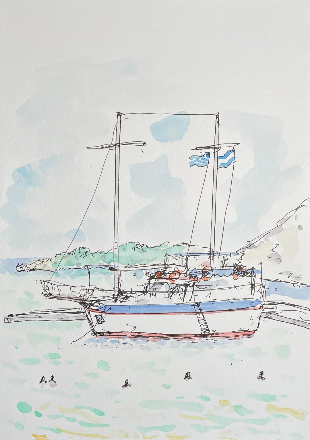 Poseidon - Original A4 Watercolour Painting From Symi Greece - Etsy