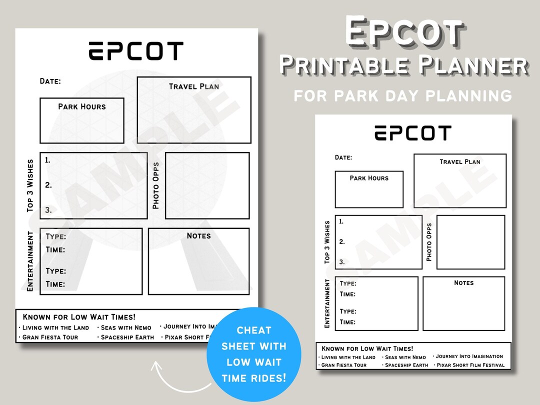 Epcot Park Day Planner Sheet Instant Download PDF Printable Disney Park ...