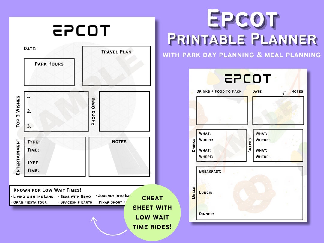 Epcot Park Day and Food Planner Sheets Instant Download PDF Epcot ...