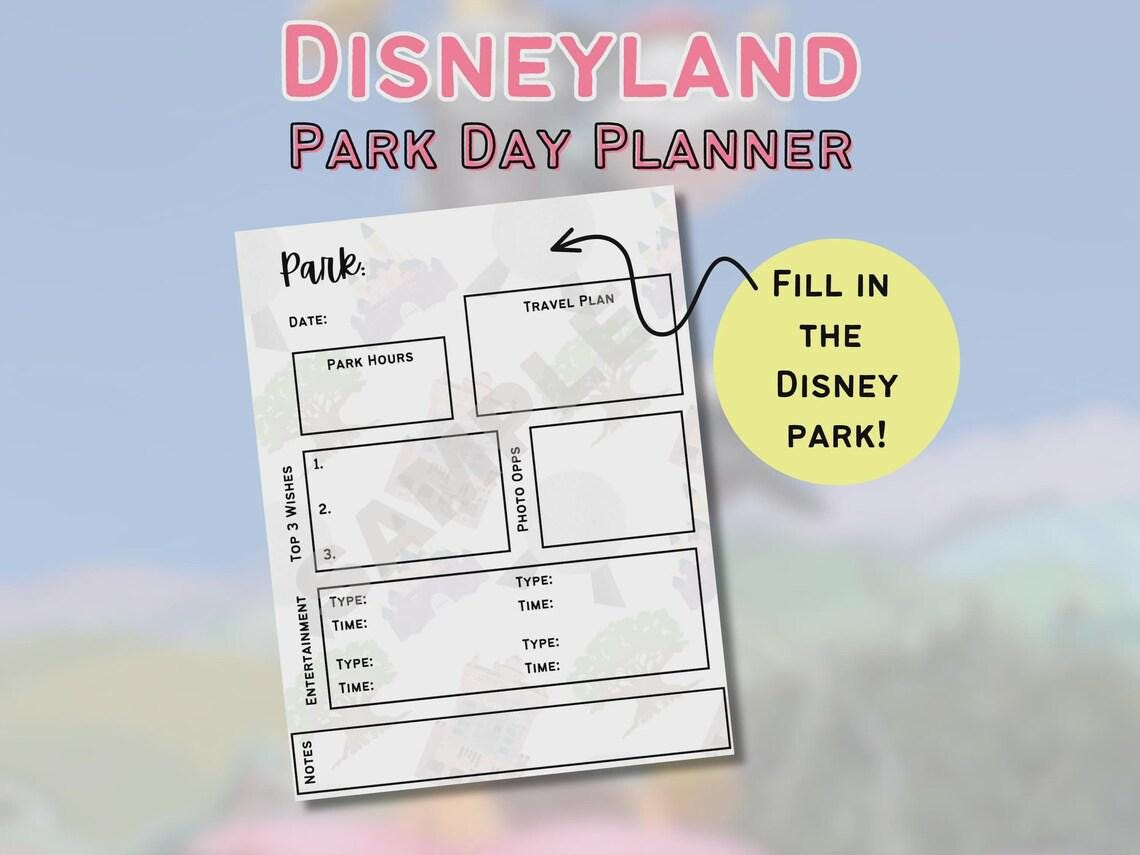 Disneyland Park Day Planner Sheet | Disneyland Instant Download ...