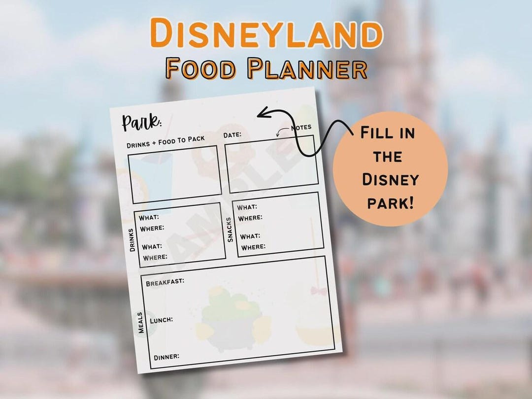 Disneyland Food Planner Sheet | Disneyland Parks Planner | Disney Day ...