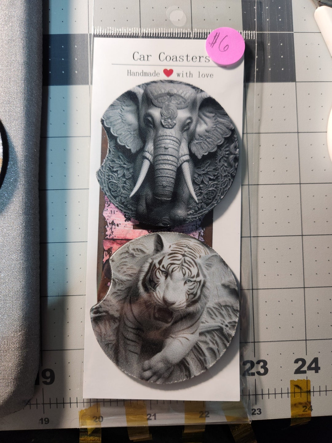 Elephant and White Tiger Car Coasters - Etsy