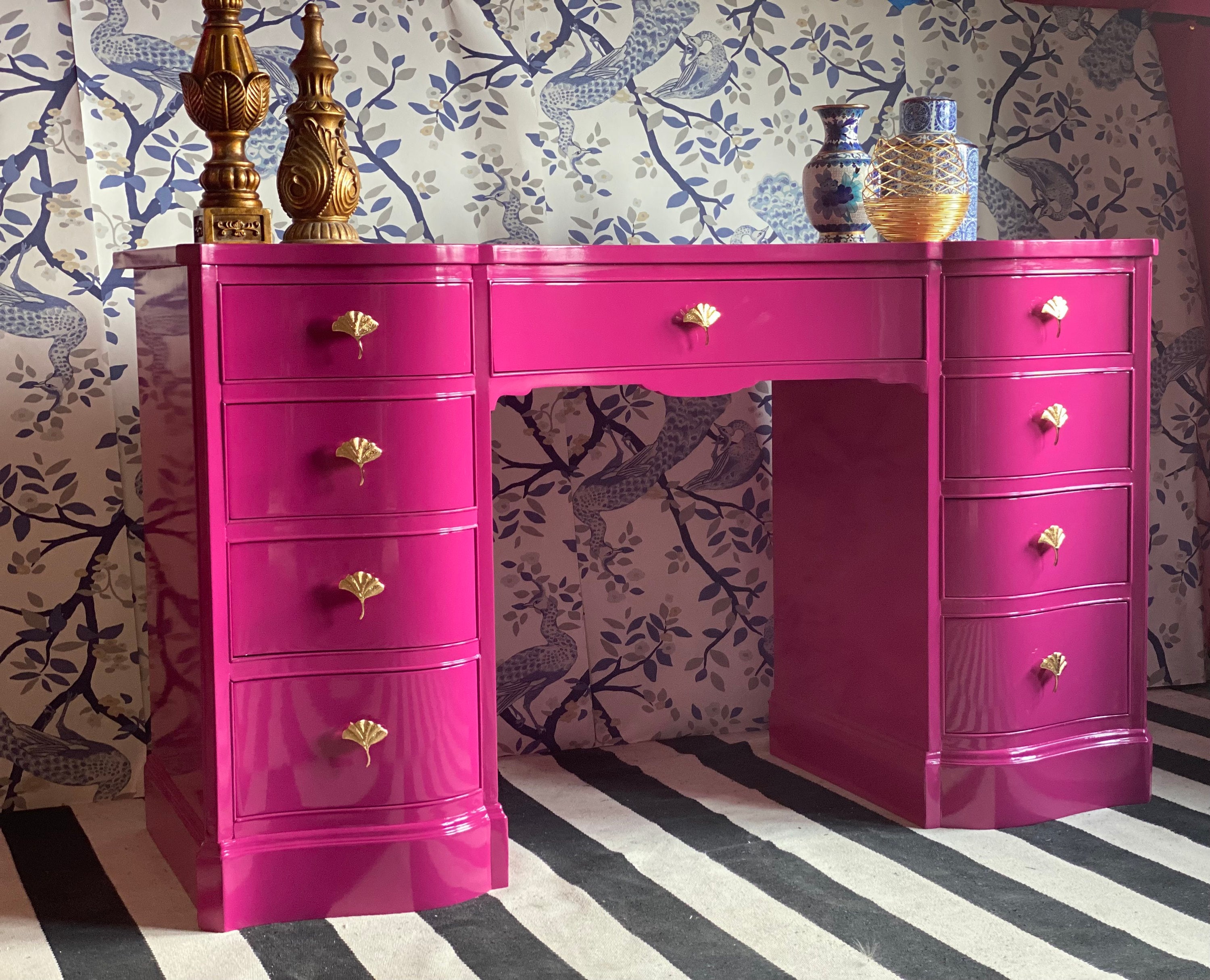 52 long Desk Lacquered in Hot Pink Ready to SHIP | Etsy