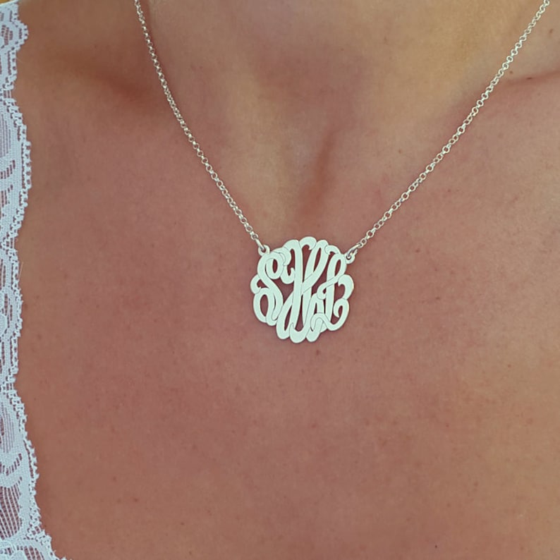 Small Monogram Necklace, 1 Inch, Sterling Silver, Monogrammed Gifts ...