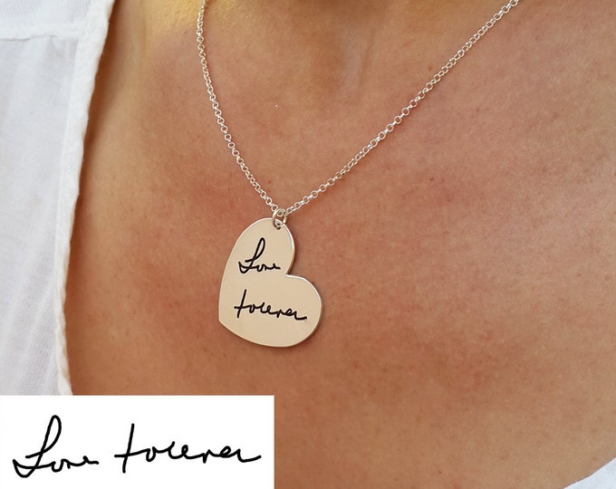 Handwriting Jewelry - Heart Signature Necklace - With Your Personalized ...