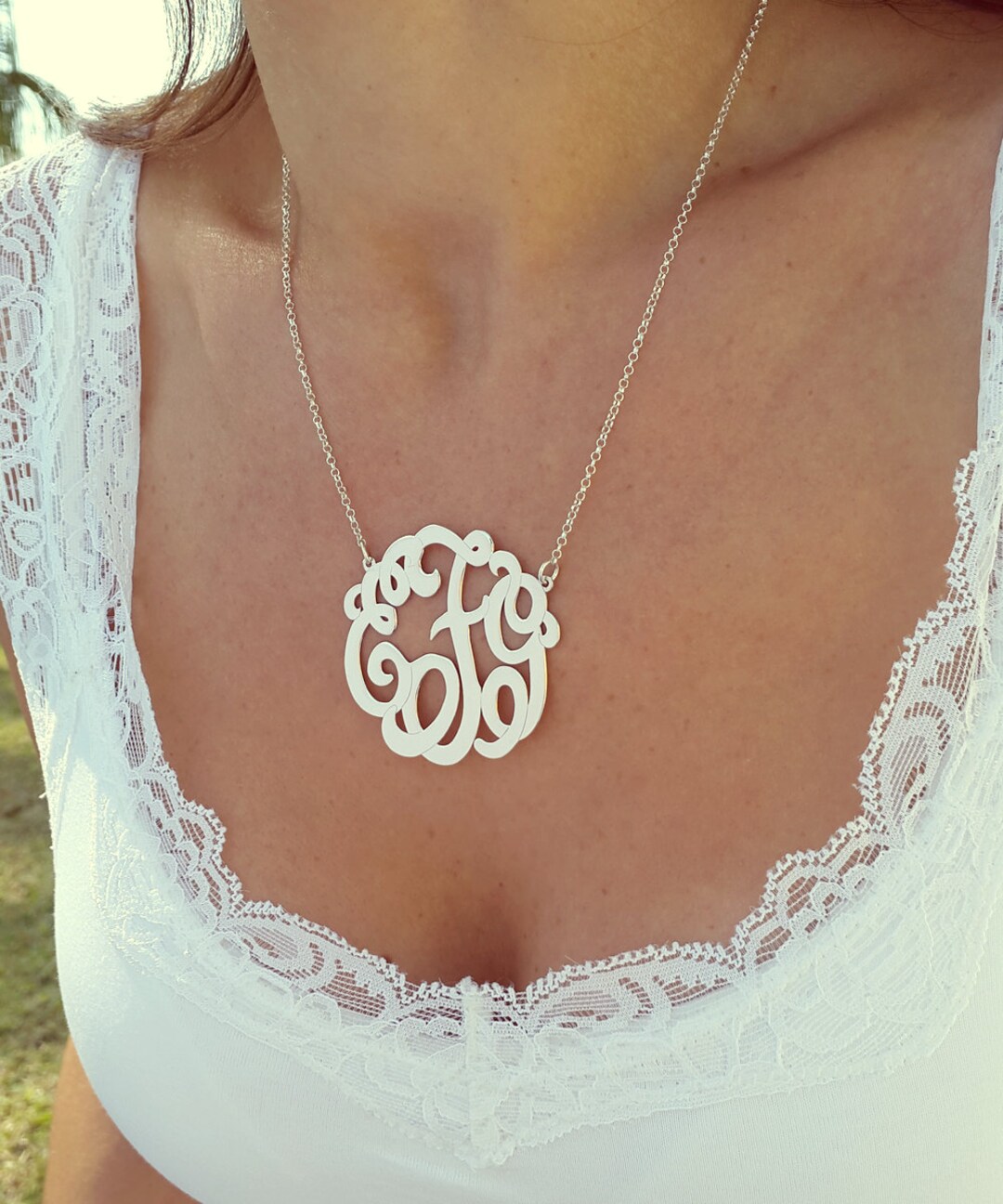 Monogrammed Gifts, Silver Monogram Necklace, 1.75" , Personalized Gift ...