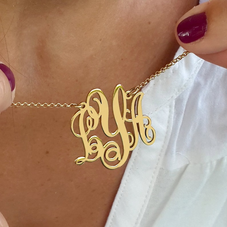 Gold Monogram Necklace Personalized Jewelry Custom Name - Etsy