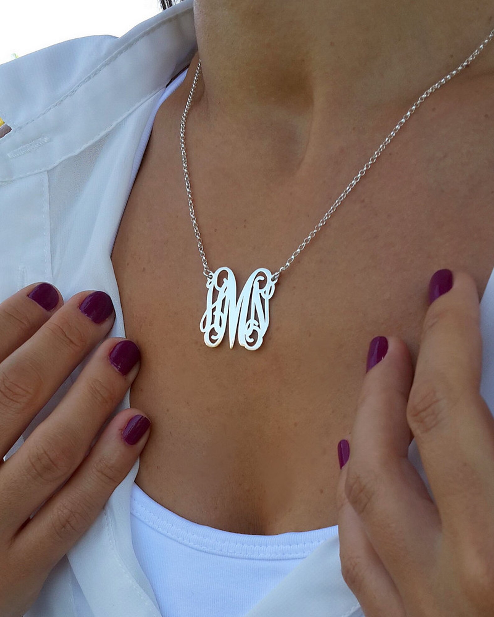 Monogram Necklace 3 Initials 1 Inch - Sterling Silver - Monogrammed ...