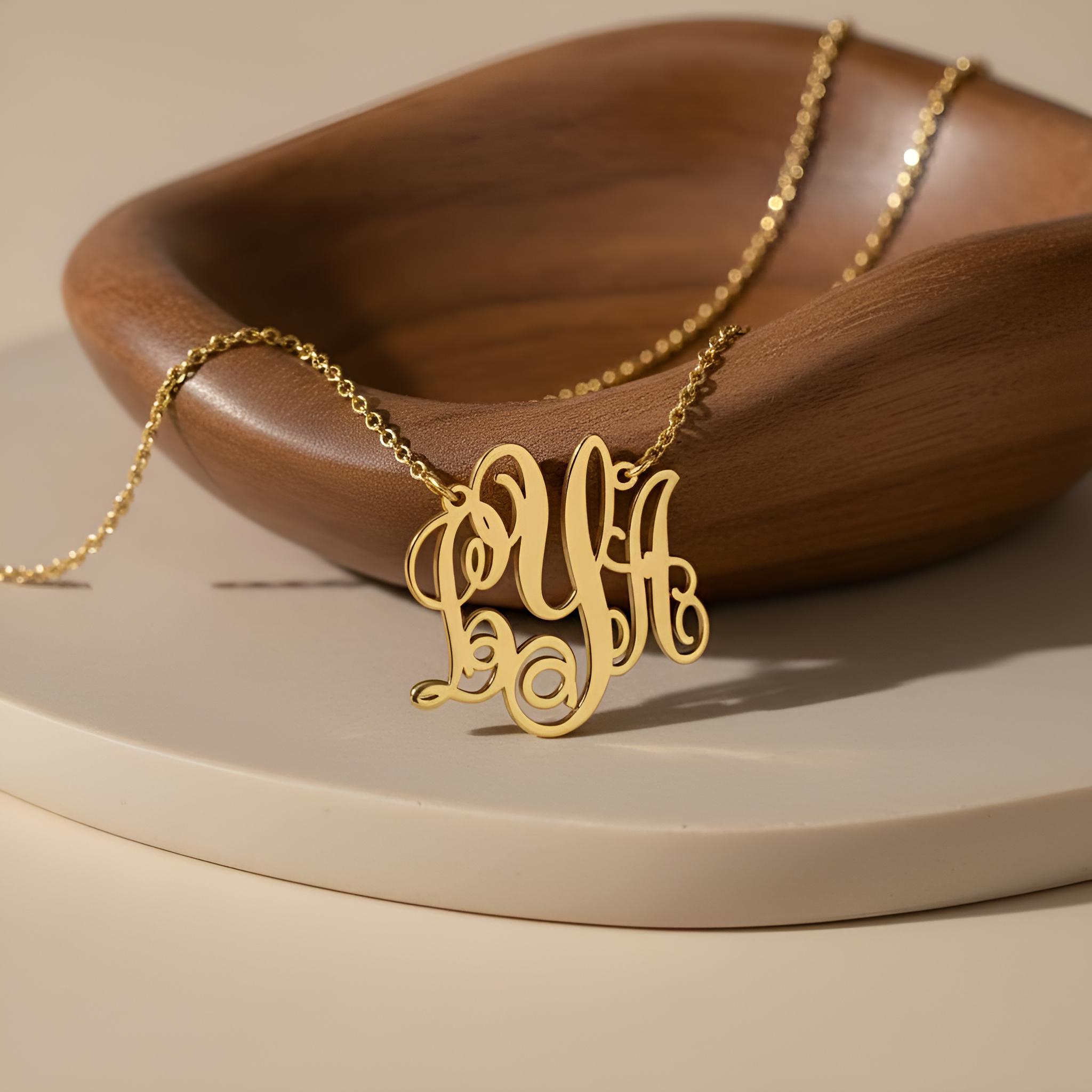 Gold Monogram Necklace Personalized Jewelry 1.2 Inch - 18K Gold Plated ...
