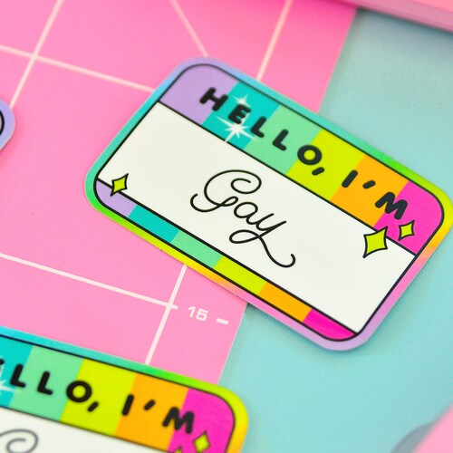 Hello I'm Gay Name Tag Gloss White Vinyl Sticker - Etsy UK