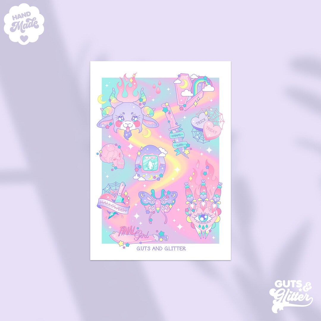 Pastel Goth, Cute Tattoo Flash Wall Art 5x7 Print - Etsy