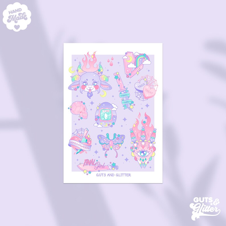 Pastel Goth Cute Tattoo Flash Wall Art 5x7 Print | Etsy