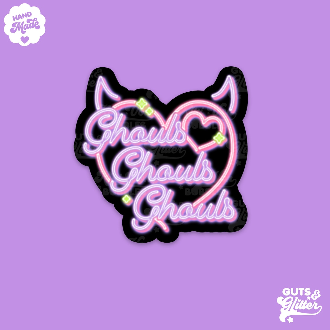 Ghouls Ghouls Ghouls Neon Heart Holographic Sticker - Etsy