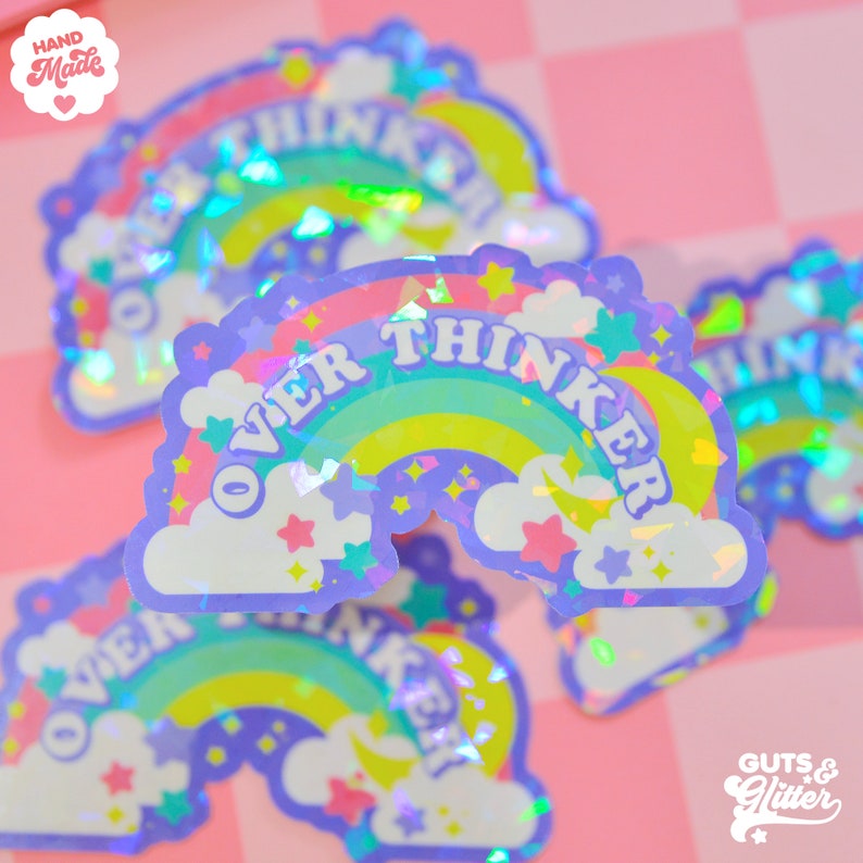 Over Thinker Rainbow Holographic Sticker - Etsy