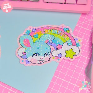 Cruelty Free Cute Rabbit Rainbow Holographic Sticker - Etsy