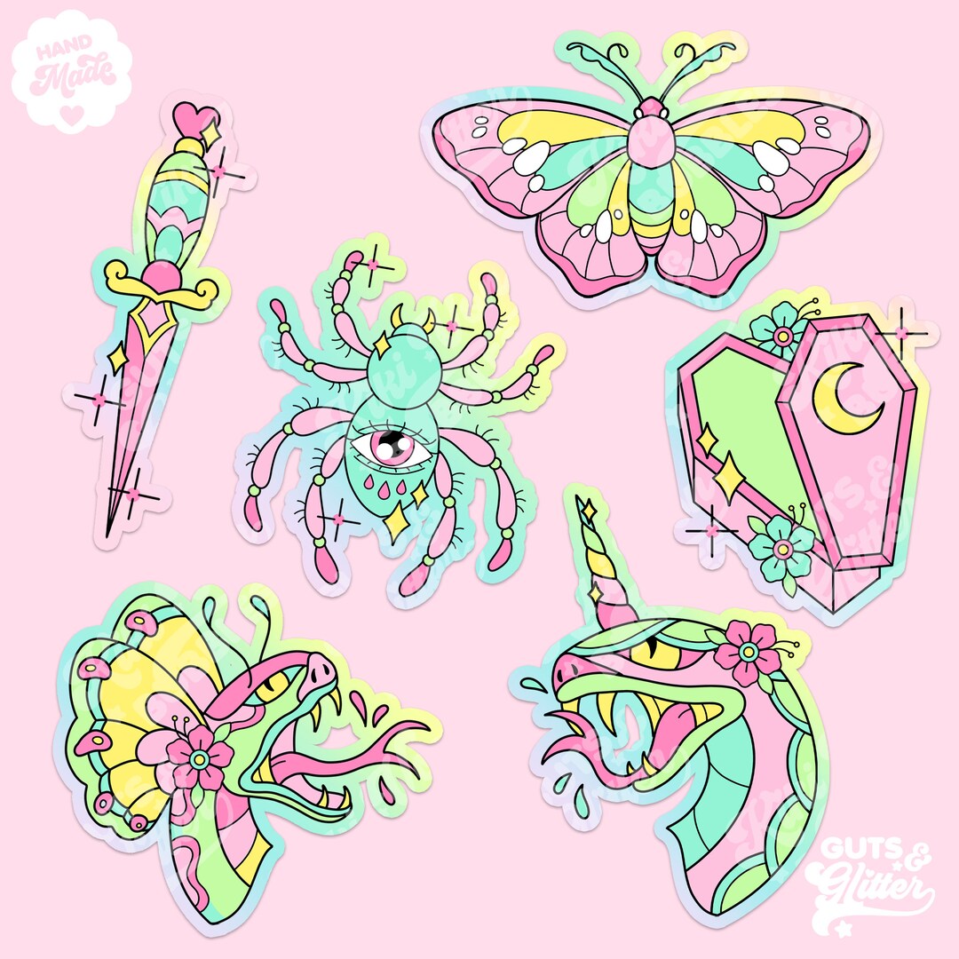 Pastel Traditional Tattoo Sticker Pack - Etsy