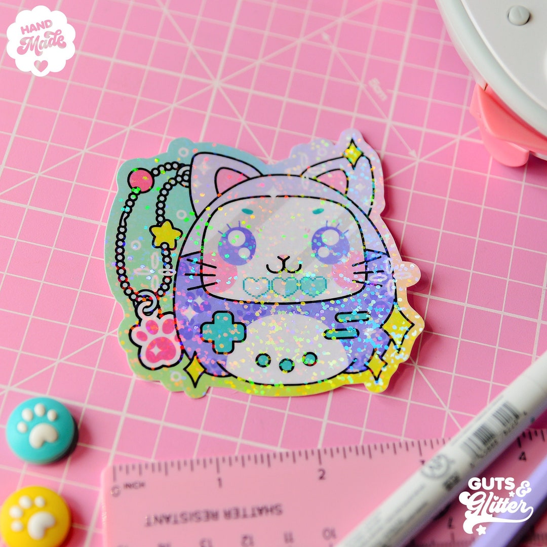 Gamer Kitty Cat Pet Holographic Sticker - Etsy