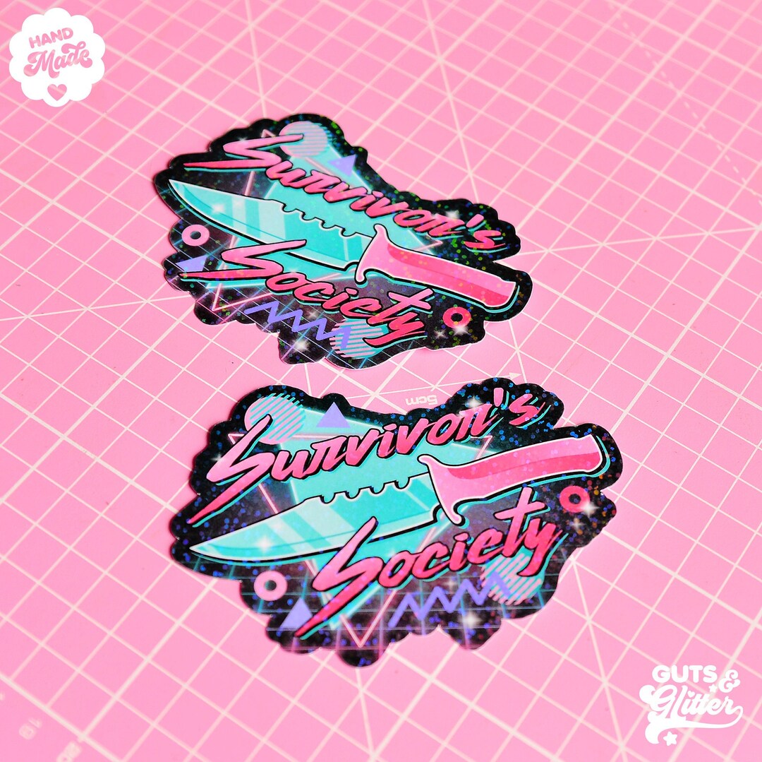 Survivor's Society, 80s Horror Hunting Knife Holographic Sticker - Etsy