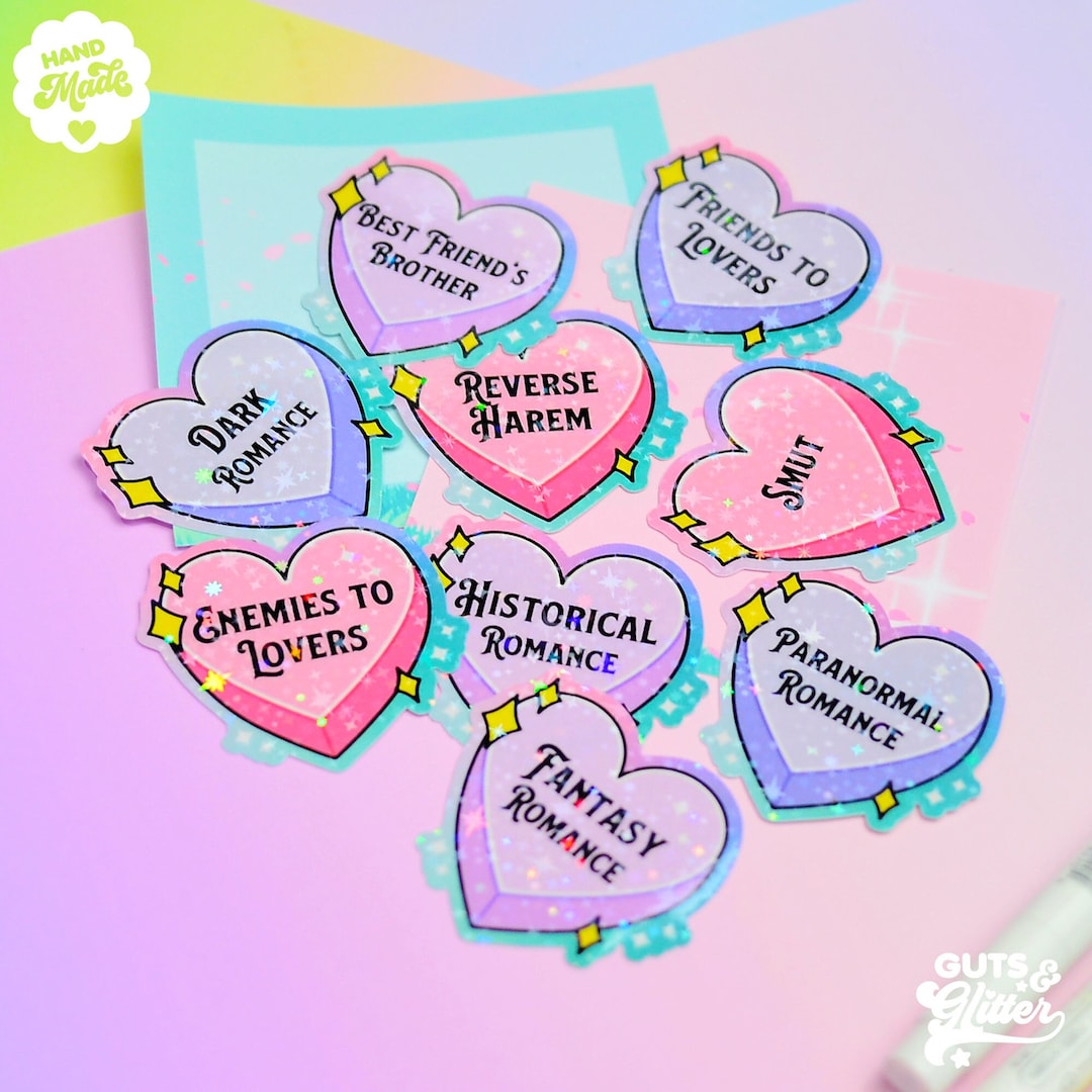 Romance Hearts, Bookish Fantasy Romantic Genres and Tropes Sticker Pack ...